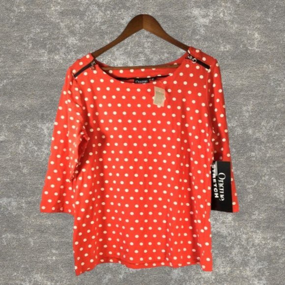 Onque Casual | Tops | Onque Casual Red White Polka Dot Top Size Large ...